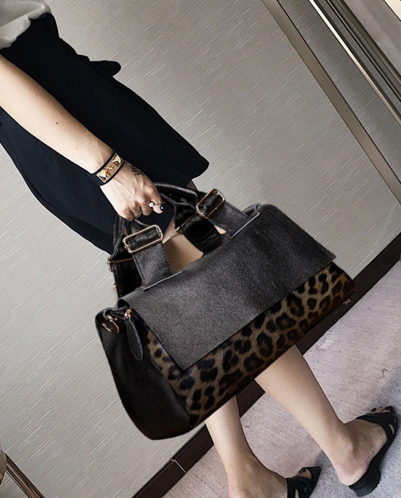 Large Leopard Print Genuine Leather Handbag | Statement Style
